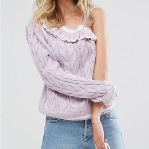 ASOS | Sweaters | Nwt Asos Oneshoulder Cable Knit Sweater With Tipping ...